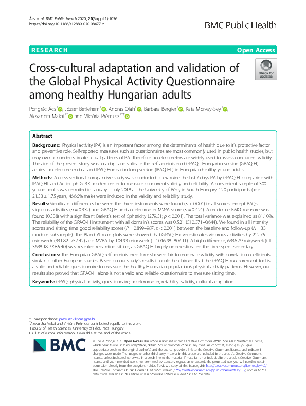 (PDF) Cross-cultural adaptation and validation of the Global Physical Activity Questionnaire ...