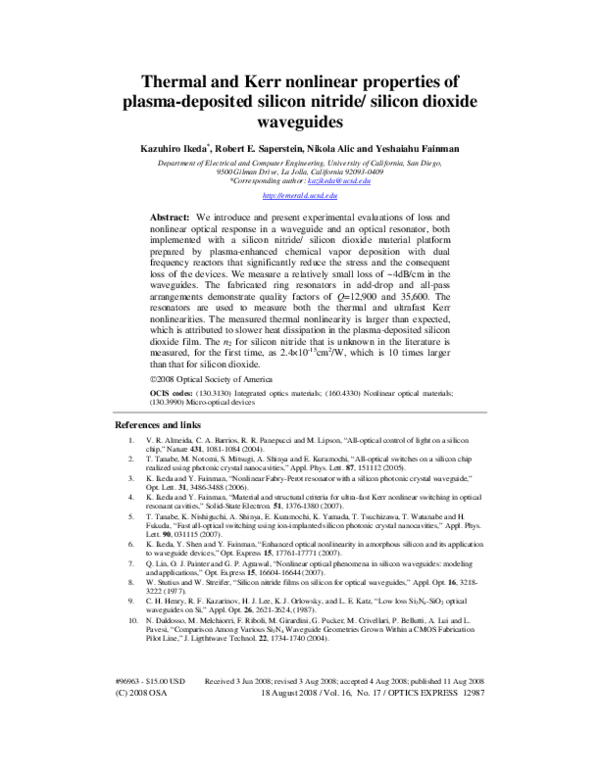 (PDF) Thermal and Kerr nonlinear properties of plasma-deposited silicon ...