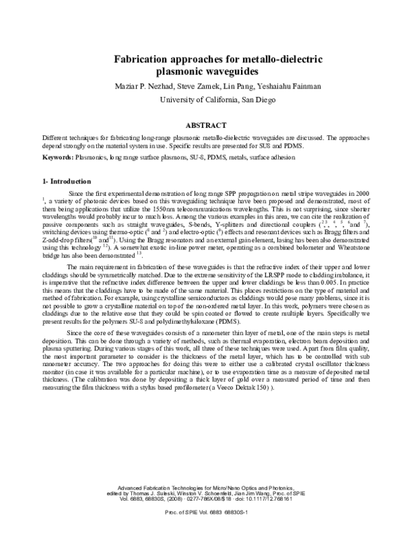 (PDF) Fabrication approaches for metallo-dielectric plasmonic waveguides