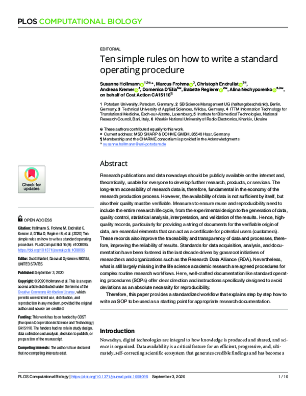 (PDF) Ten simple rules on how to write a standard operating procedure