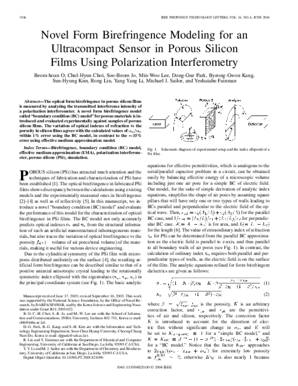 (PDF) Novel Form Birefringence Modeling for an Ultracompact Sensor in Porous Silicon Films Using ...