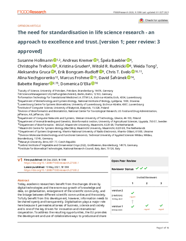 (PDF) The need for standardisation in life science research - an ...