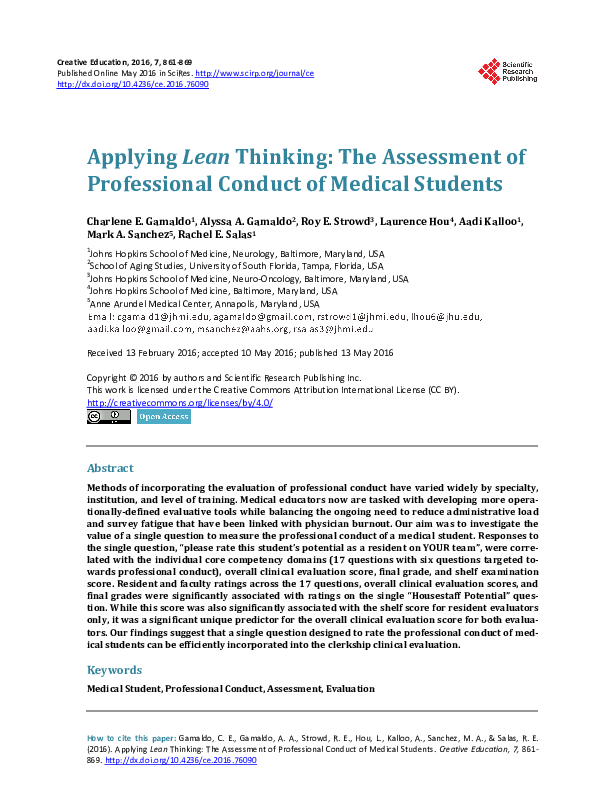 (PDF) Applying Lean Thinking: The Assessment of Professional Conduct of ...