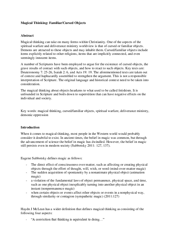 (PDF) Magical Thinking: Familiar/Cursed Objects