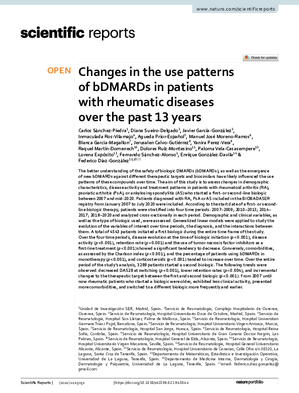 (PDF) Changes in the use patterns of bDMARDs in patients with rheumatic ...