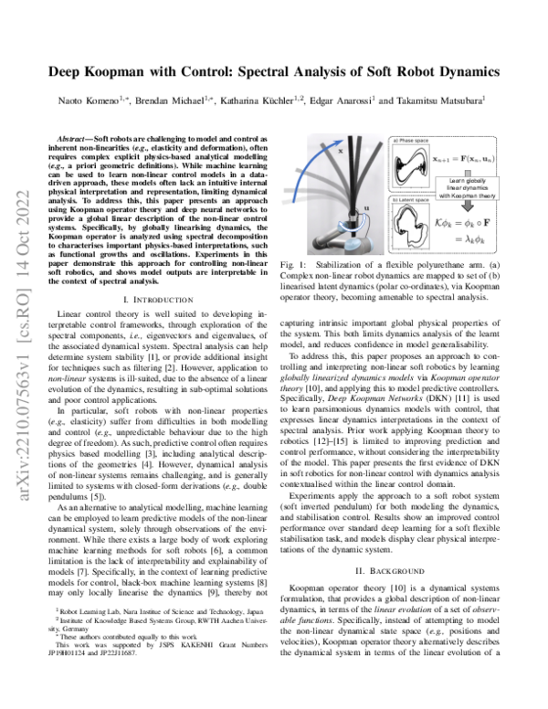Pdf Deep Koopman With Control Spectral Analysis Of Soft Robot Dynamics