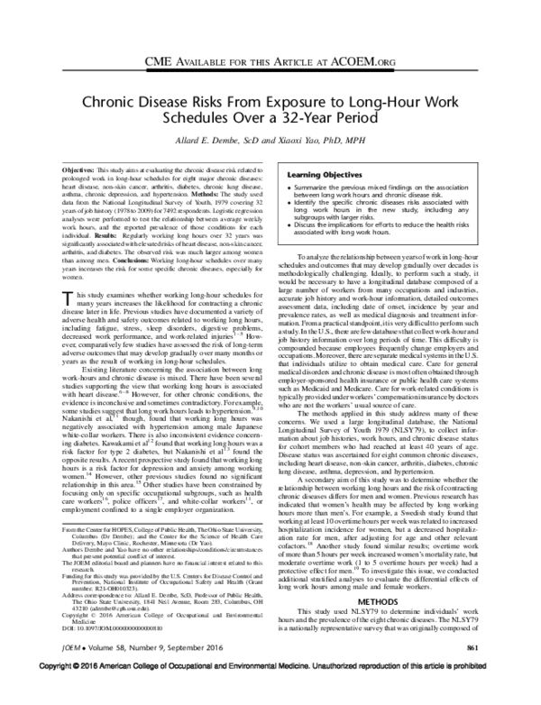 (PDF) Chronic Disease Risks From Exposure to Long-Hour Work Schedules ...