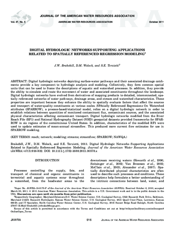 (PDF) Digital Hydrologic Networks Supporting Applications Related to Spatially Referenced ...