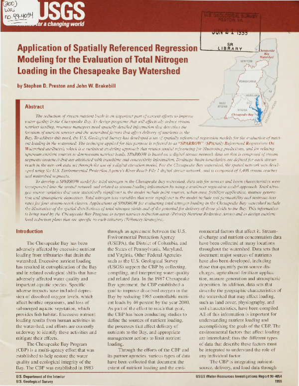Pdf Application Of Spatially Referenced Regression Modeling For The Evaluation Of Total