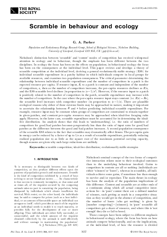 (PDF) Scramble Competition: Individual Strategies and Population Effects