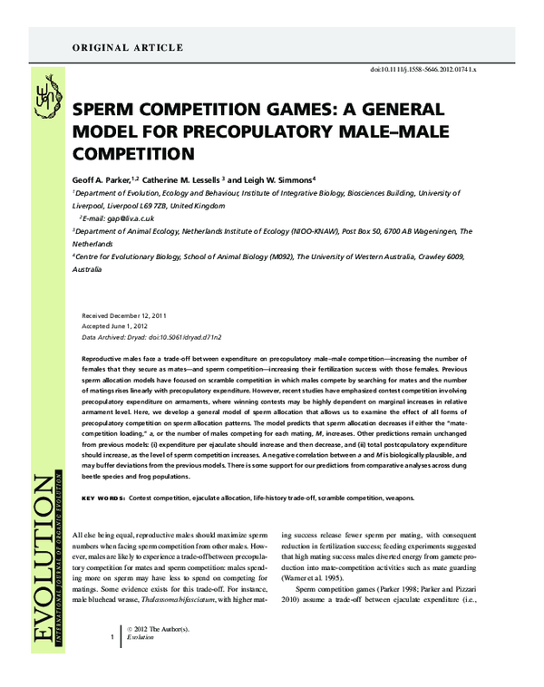 (PDF) Modeling Sperm Allocation in Male Competition