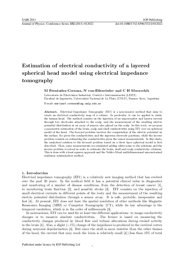 (PDF) Estimation of electrical conductivity of a layered spherical head model using electrical ...