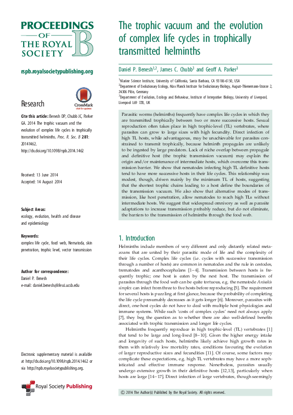 (PDF) The trophic vacuum and the evolution of complex life cycles in ...