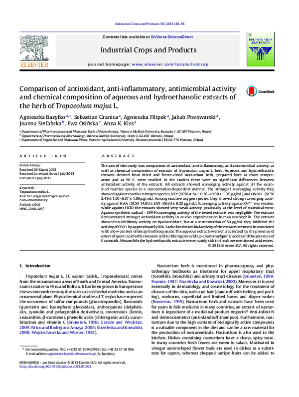 (PDF) Comparison of antioxidant, anti-inflammatory, antimicrobial activity and chemical ...