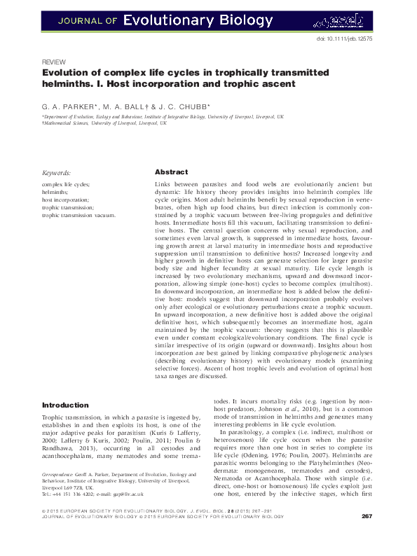 (PDF) Evolution of complex life cycles in trophically transmitted ...
