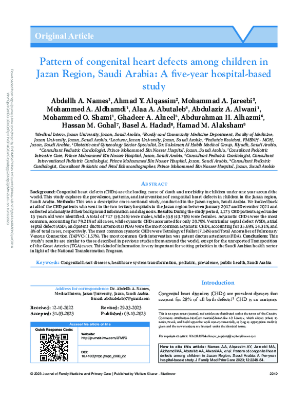 (PDF) Pattern of congenital heart defects among children in Jazan ...