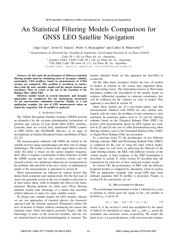 (PDF) An statistical filtering models comparison for GNSS LEO satellite ...