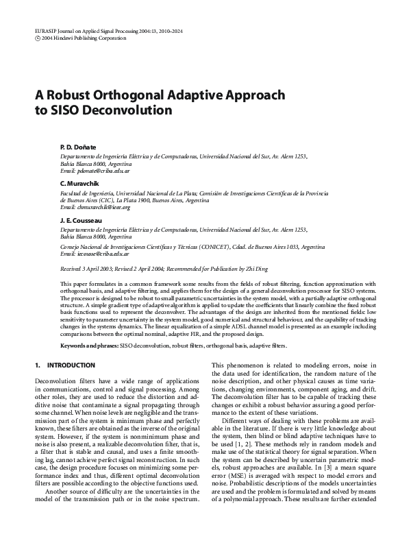 (PDF) A Robust Orthogonal Adaptive Approach to SISO Deconvolution