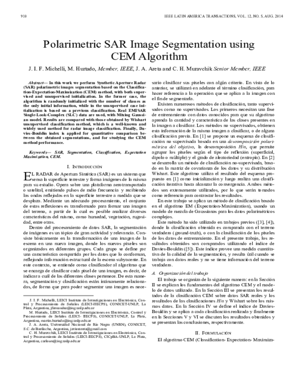 Pdf Polarimetric Sar Image Segmentation Using Cem Algorithm Carlos