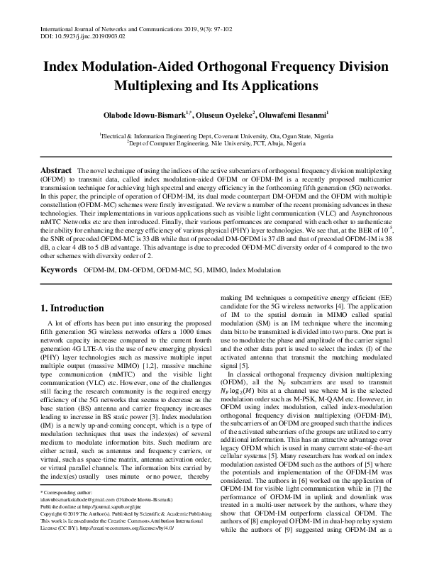 Pdf Index Modulation Aided Orthogonal Frequency Division Multiplexing And Its Applications