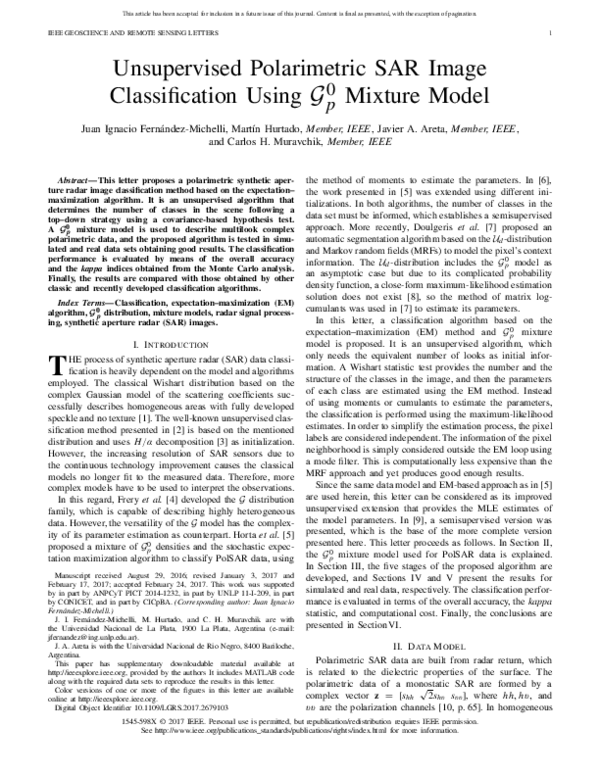 (PDF) Unsupervised Polarimetric SAR Image Classification Using $\mathcal {G}_{p}^{0}$ Mixture Model