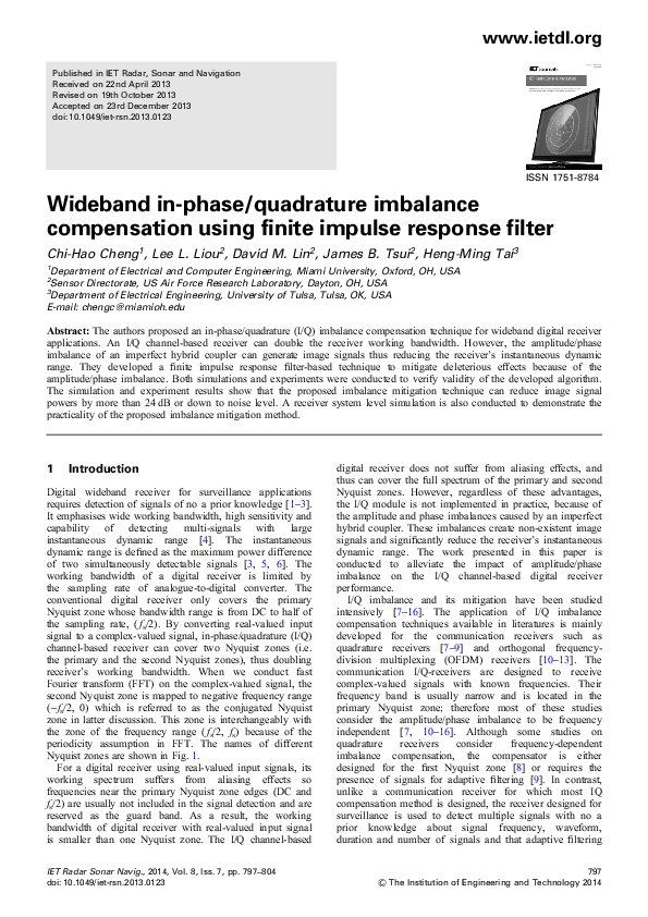 (PDF) Wideband in-phase/quadrature imbalance compensation using finite impulse response filter