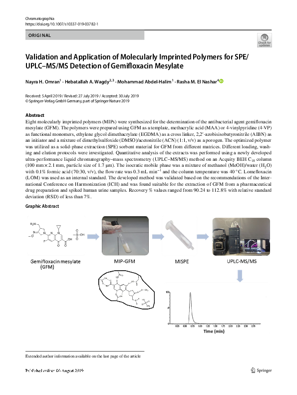 (PDF) Validation and Application of Molecularly Imprinted Polymers for SPE/UPLC–MS/MS Detection ...