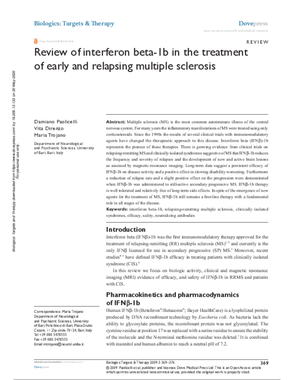 (PDF) Review of interferon beta-1b in the treatment of early and ...