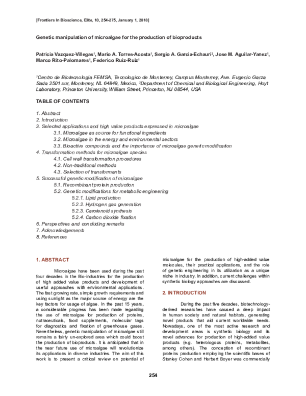 (PDF) Genetic manipulation of microalgae for the production of bioproducts