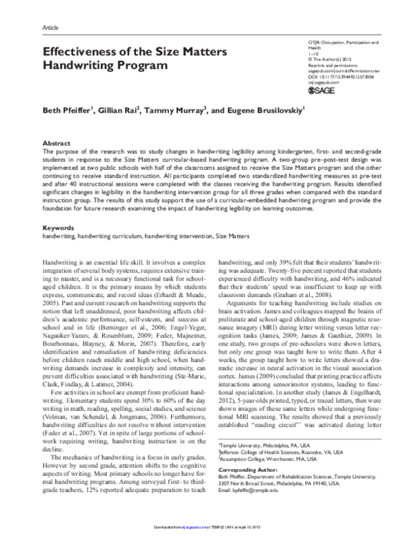 (PDF) The Effectiveness of the Size Matters Handwriting Program