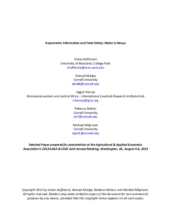 (PDF) Asymmetric Information and Food Safety: Maize in Kenya