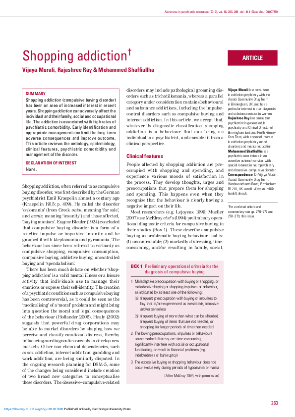 (PDF) Shopping addiction