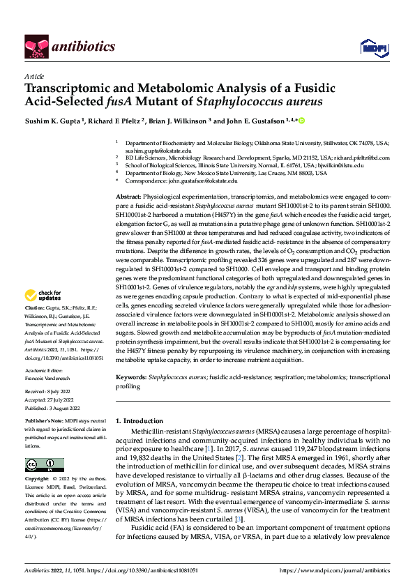 (PDF) Transcriptomic and Metabolomic Analysis of a Fusidic Acid-Selected fusA Mutant of ...