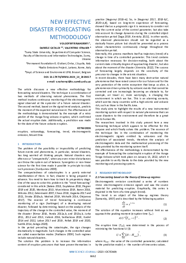 (PDF) NEW EFFECTIVE DISASTER FORECASTING METHODOLOGY