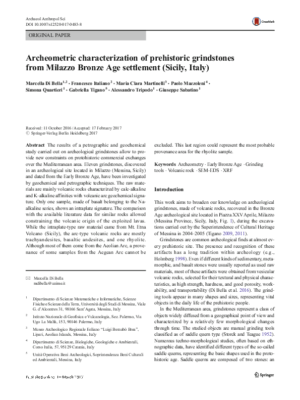 (PDF) Archeometric characterization of prehistoric grindstones from ...