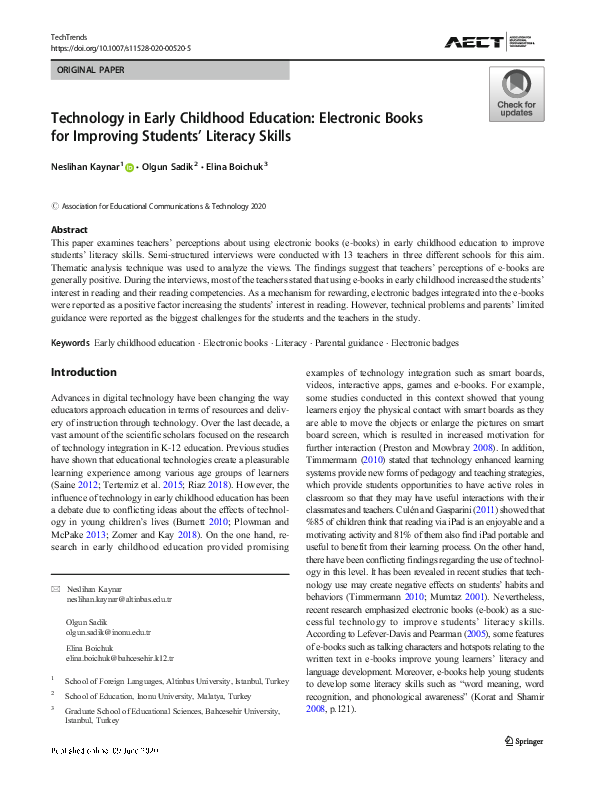 (PDF) Technology in Early Childhood Education: Electronic Books for ...