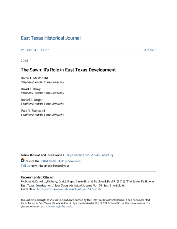 (PDF) The Sawmill's Role in East Texas Development