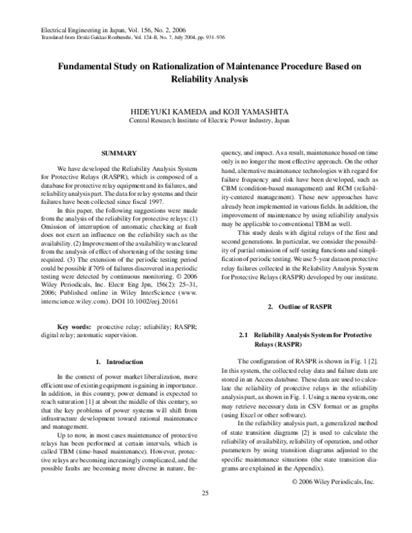 (PDF) Fundamental study on rationalization of maintenance procedure based on reliability analysis