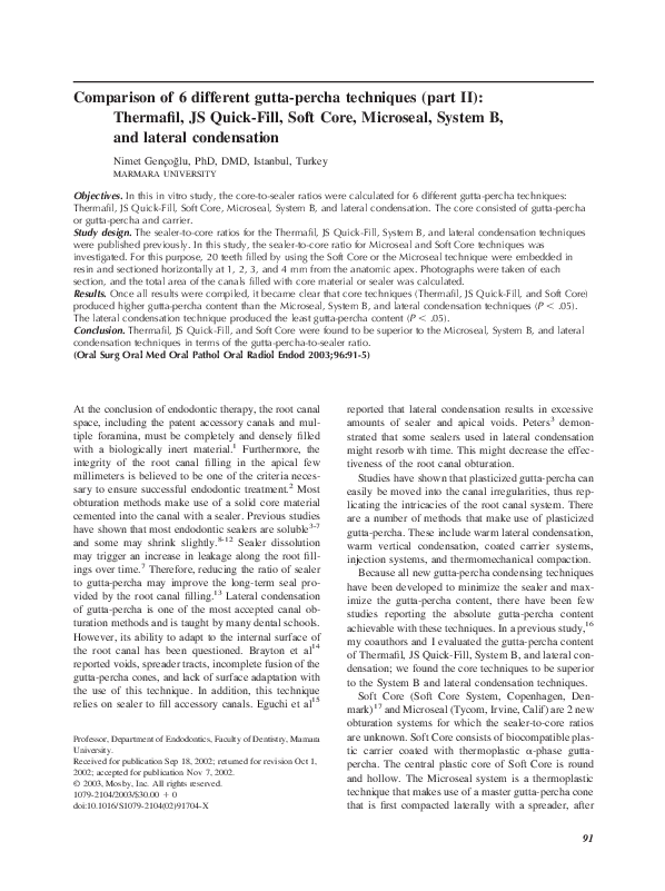 (PDF) Comparison of 6 different gutta-percha techniques (part II ...