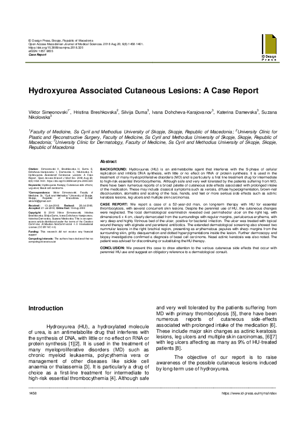 (PDF) Hydroxyurea Associated Cutaneous Lesions: A Case Report ...