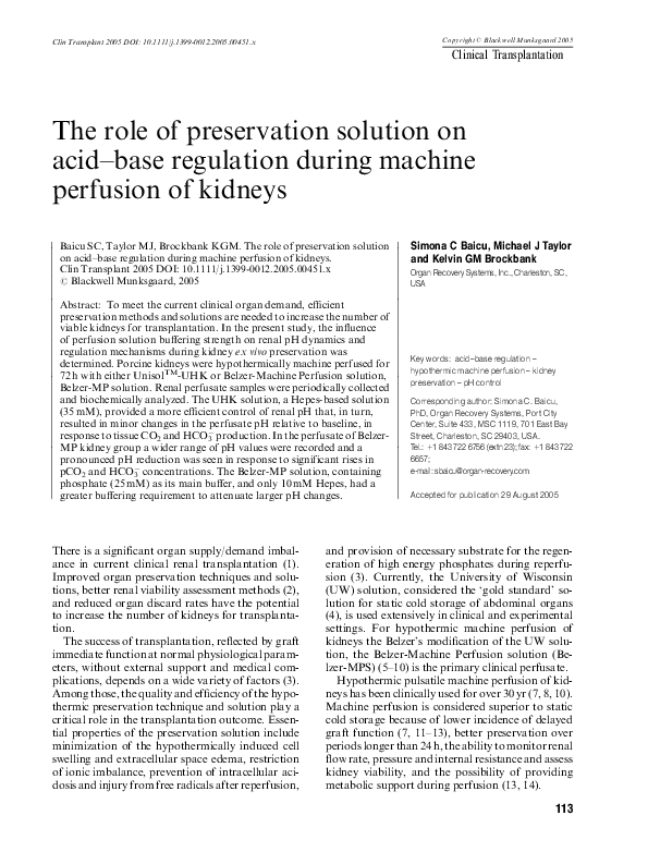 (PDF) The role of preservation solution on acid-base regulation during ...