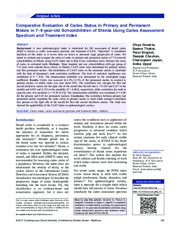 Pdf Comparative Evaluation Of Caries Status In Primary And Permanent Molars In 7 8 Year Old