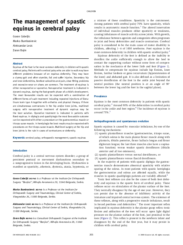 (PDF) The management of spastic equinus in cerebral palsy