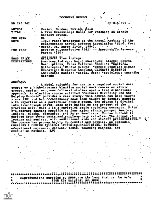 (PDF) A Five Dimensional Model for Teaching an Ethnic Content Course
