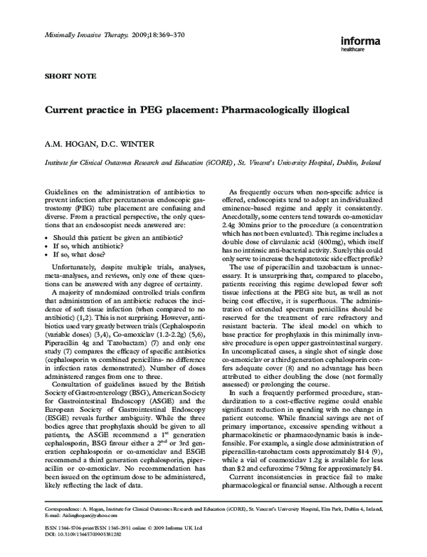 (PDF) Current practice in PEG placement: Pharmacologically illogical