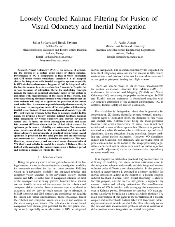 (PDF) Loosely coupled Kalman filtering for fusion of Visual Odometry and inertial navigation ...