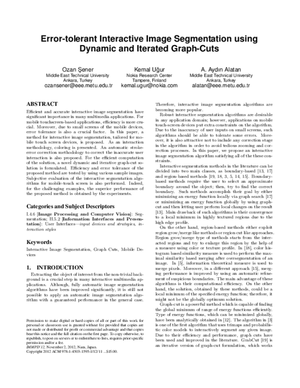 Pdf Error Tolerant Interactive Image Segmentation Using Dynamic And
