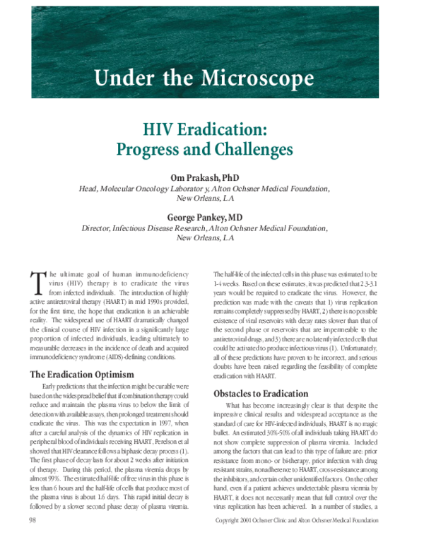 (PDF) HIV Eradication: Progress and Challenges