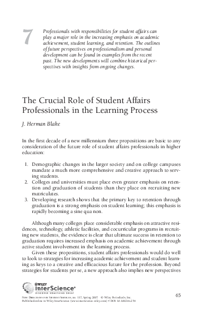 (PDF) The crucial role of student affairs professionals in the learning ...