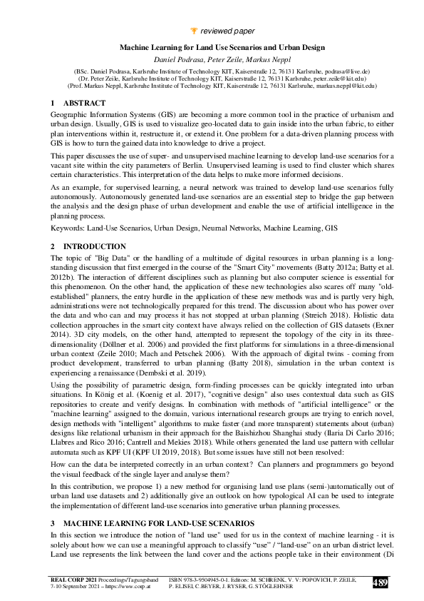 (PDF) Machine Learning for Land Use Scenarios and Urban Design
